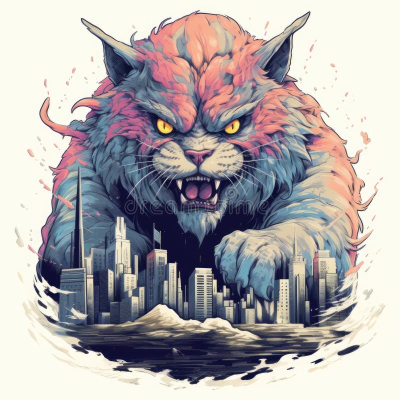 A Monster Cat Towering Over a City. Stock Image - Image of danger, pets ...
