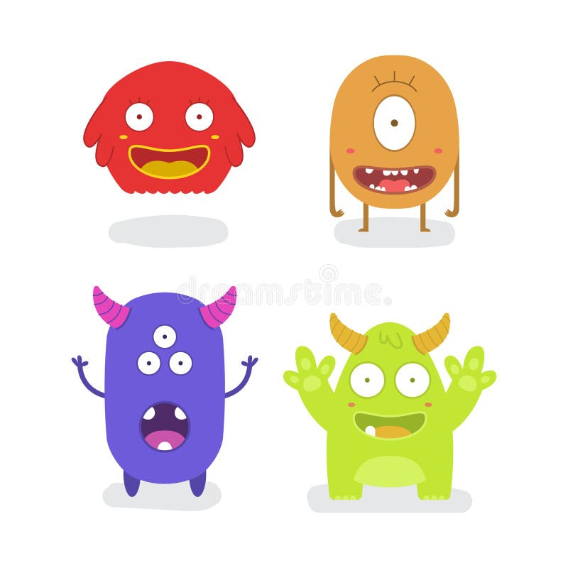 Monster Character Cute Design Bundle Stock Vector - Illustration of ...