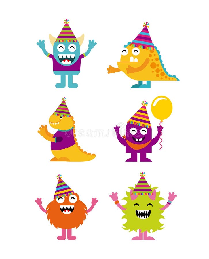 Monster Characters in Birthday Party Stock Vector - Illustration of ...