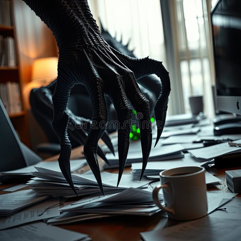 Monster Claw on a Cluttered Desk Stock Illustration - Illustration of ...