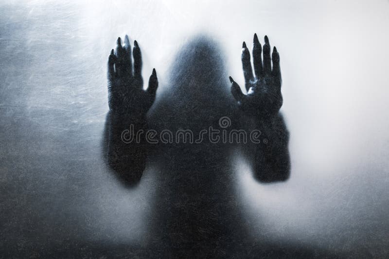 Monster with Claws Behind a Dusty Scratched Glass Stock Photo - Image ...