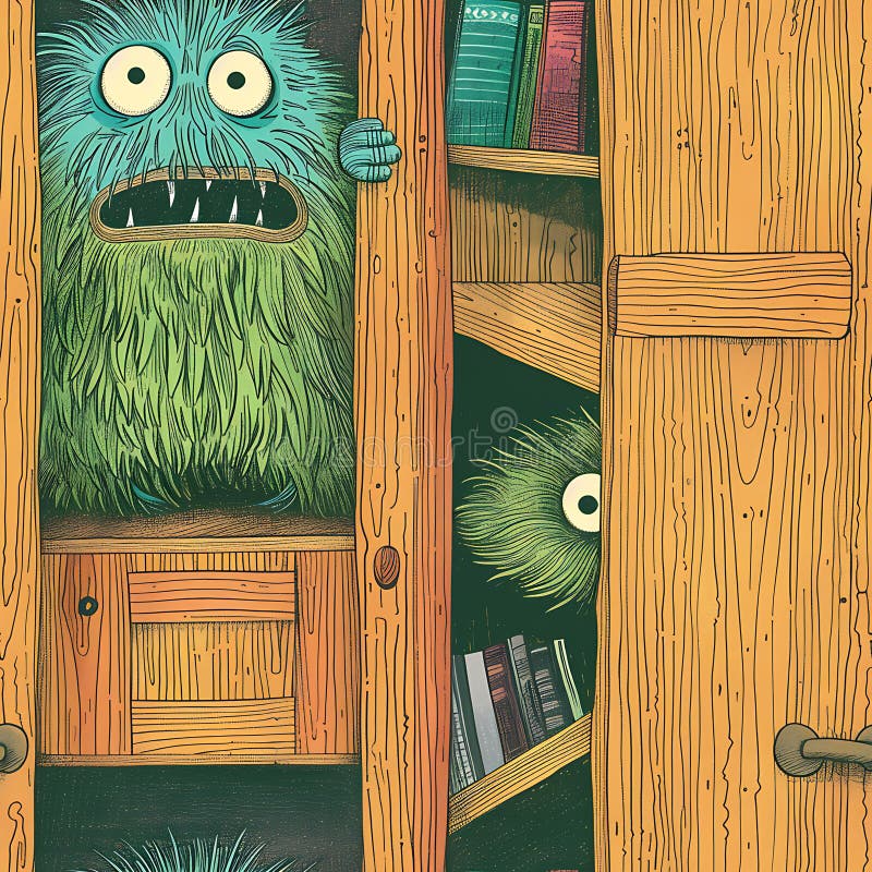 Monster in the Closet Repeating Cartoon Pattern Stock Illustration ...