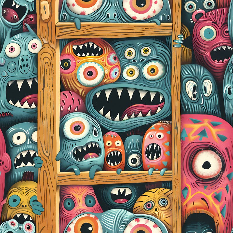 Monster in the Closet Repeating Cartoon Pattern Stock Illustration ...