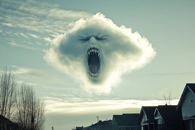 A Monster Cloud with a Mouth Open and Teeth Showing Stock Illustration ...