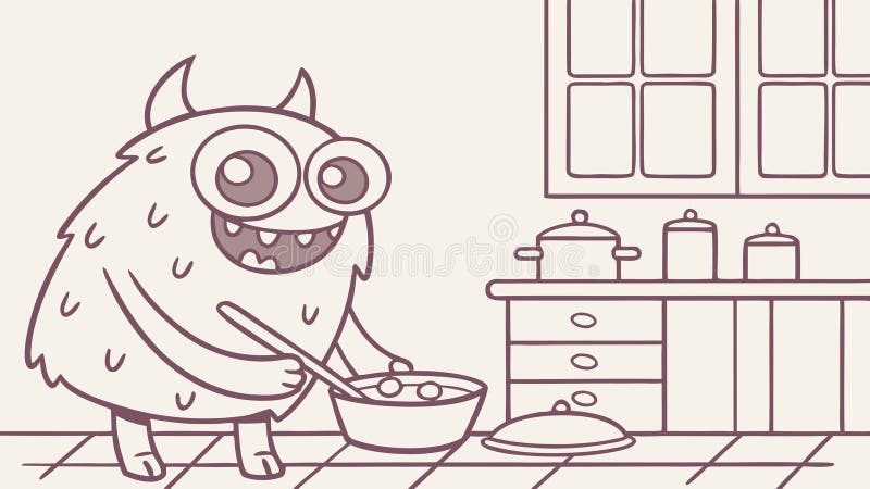 Monster Cooking in the Kitchen Line Art Vector, Vector Design ...