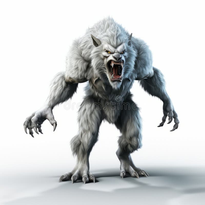 Scary 3d White Werewolf Fighting in Grotesque Caricature Style Stock ...