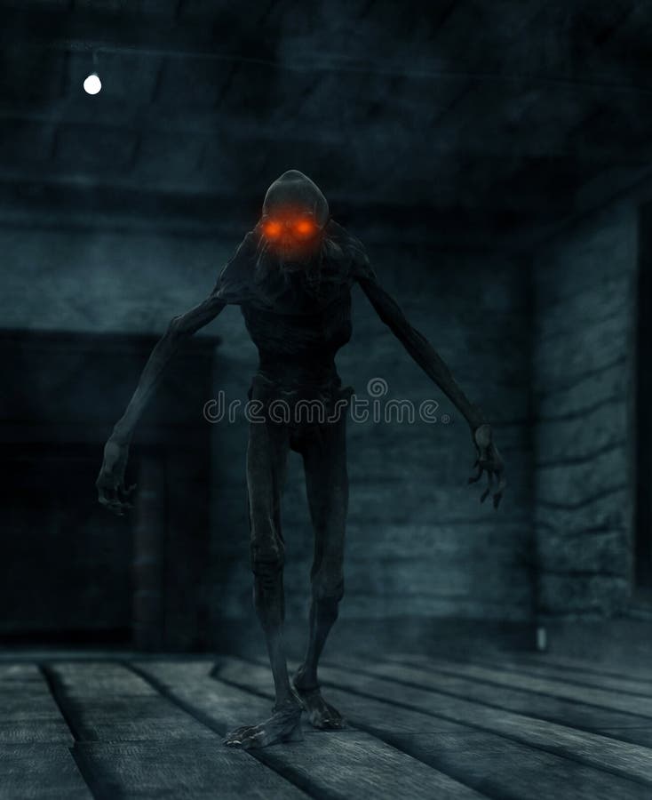 Monster Creatures in a Haunted House Stock Illustration - Illustration ...