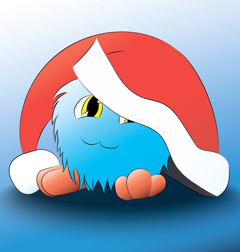 Monster Cute Cartoon Blue Christmas Hat Stock Vector - Illustration of ...