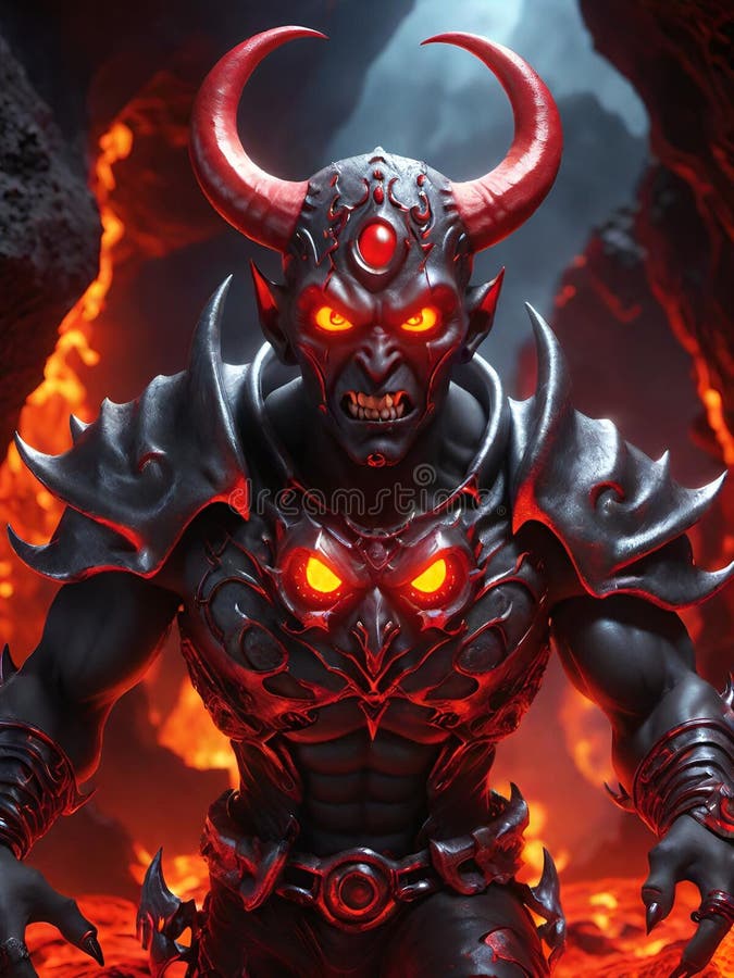 Monster in Dark Red Color with Horns and Devil Stock Illustration ...