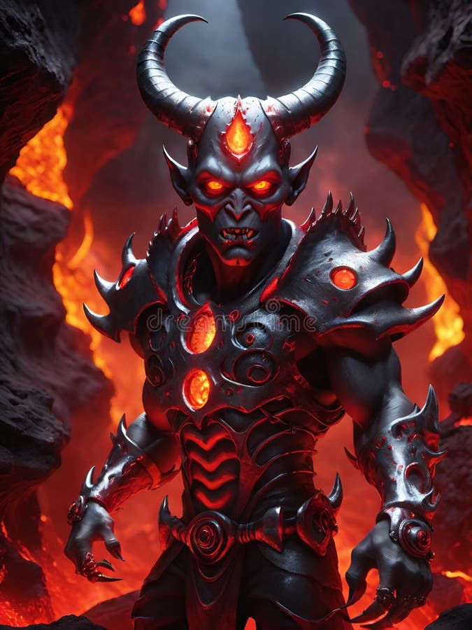 Monster in Dark Red Color with Horns and Devil Stock Illustration ...