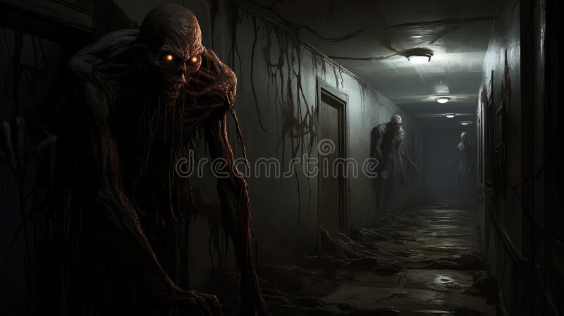 Monster Demons in a Dark Corridor with Realistic Renderings Stock ...