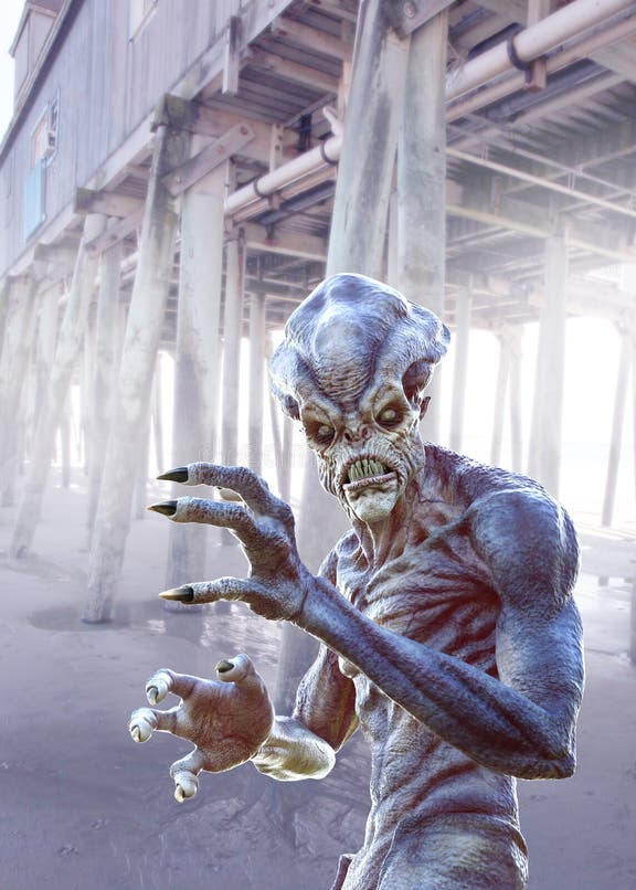 The Monster Down by the Pier Stock Illustration - Illustration of ...