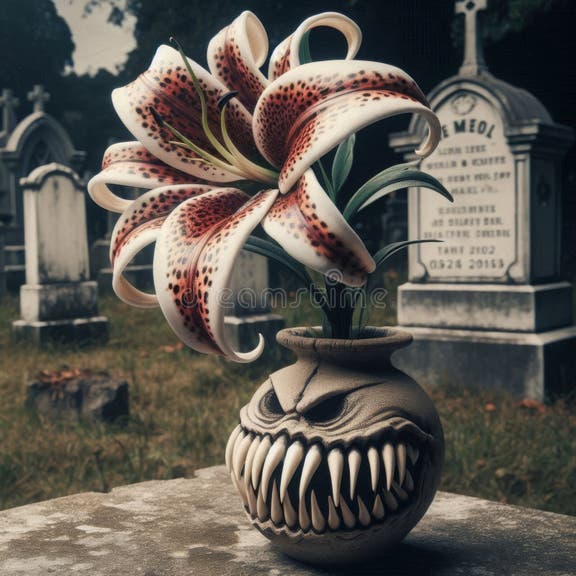 Monster Flower with Teeth in Graveyard Stock Illustration ...