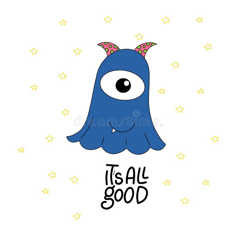 Monster with Funny Inscription Stock Vector - Illustration of happy ...