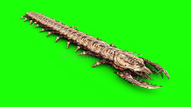 Giant Worm Monster Crawl Loop Side Green Screen 3D Rendering Animation ...