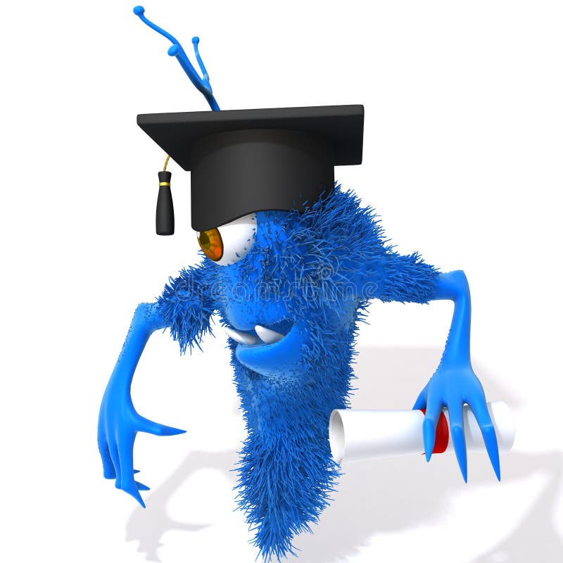 Monster with Graduation Cap and Diploma 3d Illustration Stock ...