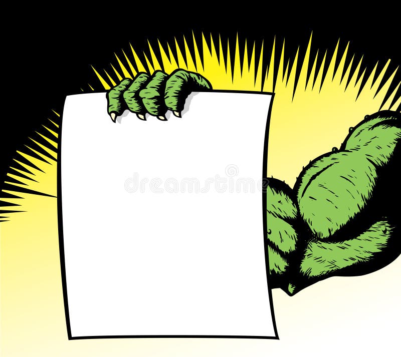 Monster hand holding flyer stock vector. Illustration of page - 13986083