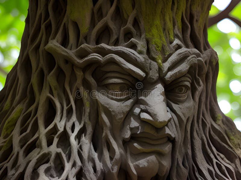 Monster Head in the Bark Tree, AI Generated Stock Illustration ...
