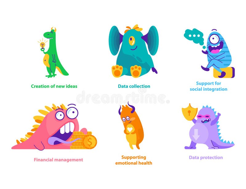 Monster Helpers. Flat Vector Illustration Stock Vector - Illustration ...