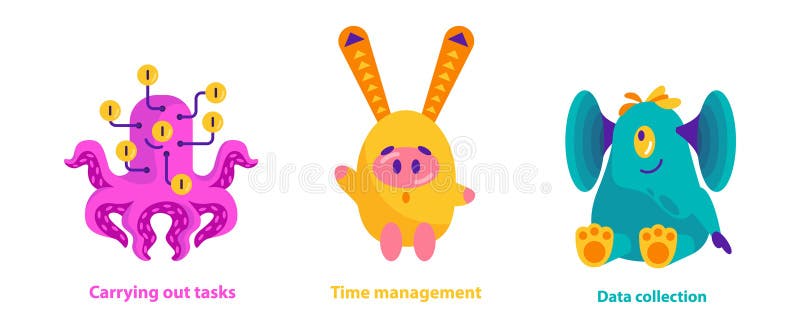 Monster Helpers. Flat Vector Illustration Stock Vector - Illustration of symbol, learning: 318535993