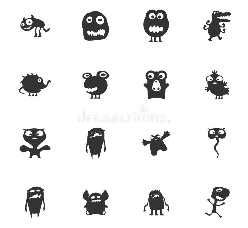Monster icons set stock illustration. Illustration of game - 89129306