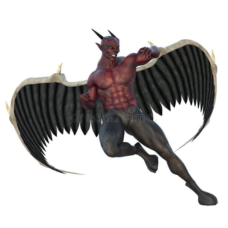 Flying Demon With Curved Horns Stock Illustration - Illustration of ...