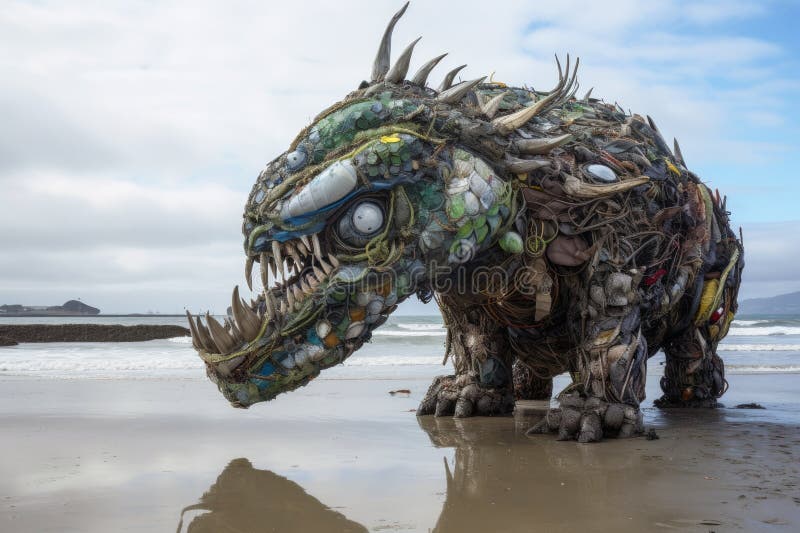 A Monster Made of Plastic Waste on the Ocean Beach Created with ...