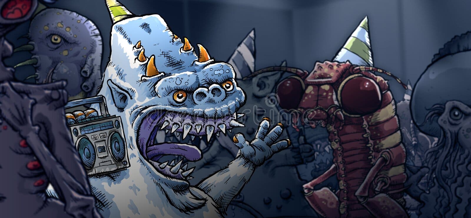 Monster Party Banner Template with Funny Monsters. Happy Birthday ...