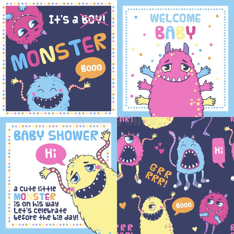 Monster party cards. stock vector. Illustration of animal - 64532878