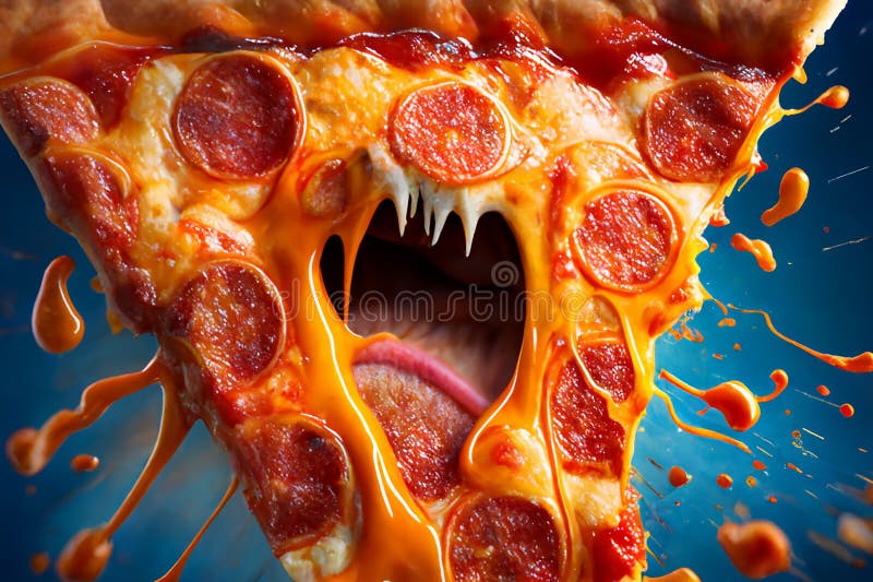 Monster Pizza. a Large Triangular Slice of Pizza with Teeth Stock ...