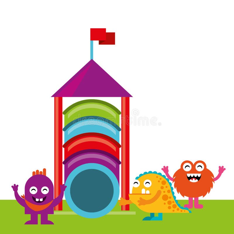 Monster Playing in Playground Stock Illustration - Illustration of ...