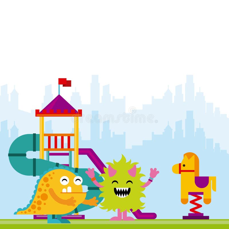 Monster Playing in Playground Stock Illustration - Illustration of ...
