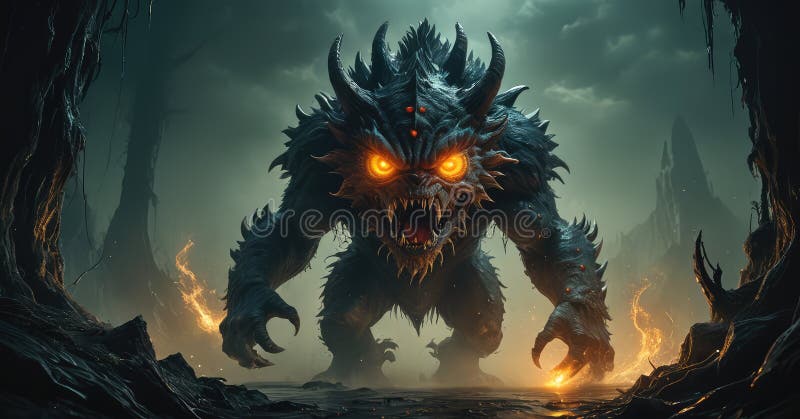 A Monster with Red Eyes and Glowing Red Lips is Standing in Front of a ...