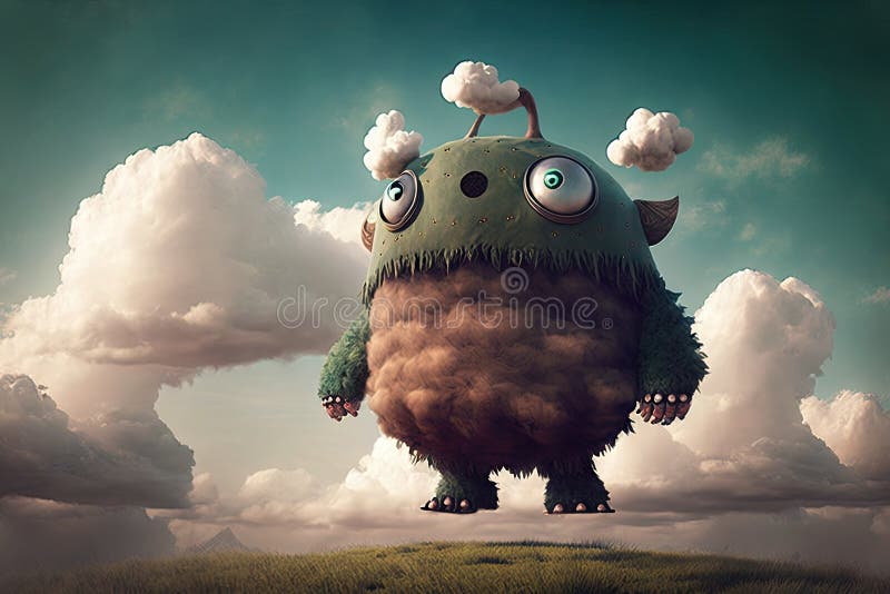 Monster Sat on Magic Cloud in Sky Creature Walking in Air Stock ...