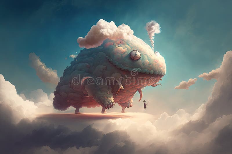 Monster Sat on Magic Cloud in Sky Creature Walking in Air Stock ...