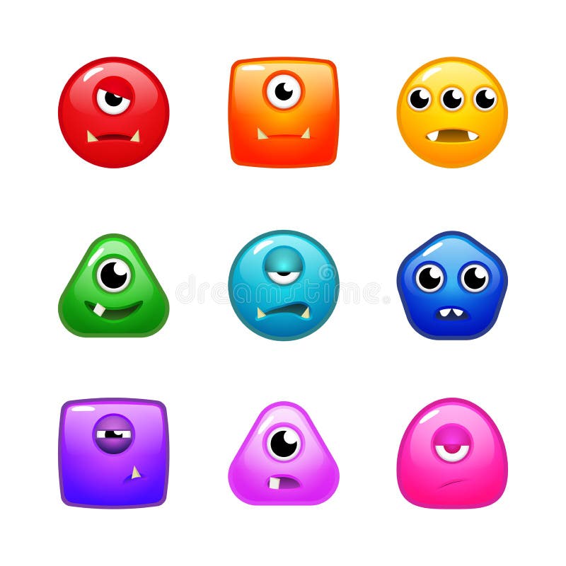 Square Monsters Set stock vector. Illustration of three - 59729158