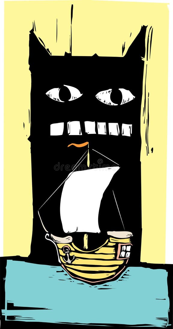 Monster and Ship stock vector. Illustration of woodcut - 16927025