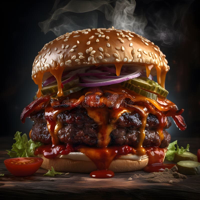 Monster Size Burger with Smoke Effect, AI Generative Stock Illustration ...