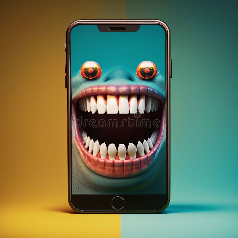 Monster Smile on Smartphone Screen Looking Threatening Stock ...