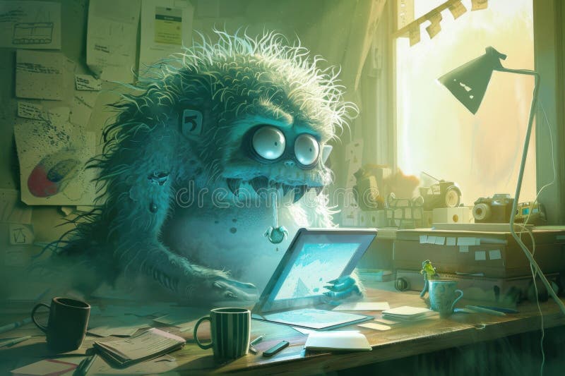 Monster with a tablet stock illustration. Illustration of wreck - 382729162