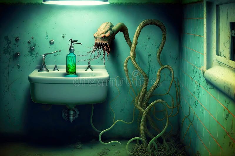 Monster with Tentacles in Bath Siphon and Pipes Stock Illustration ...