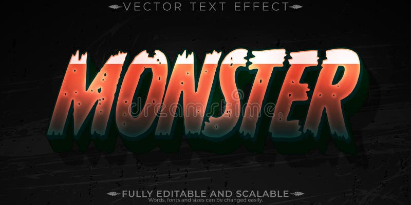 Monster Text Effect, Editable Horror and Scary Text Style Stock Vector ...