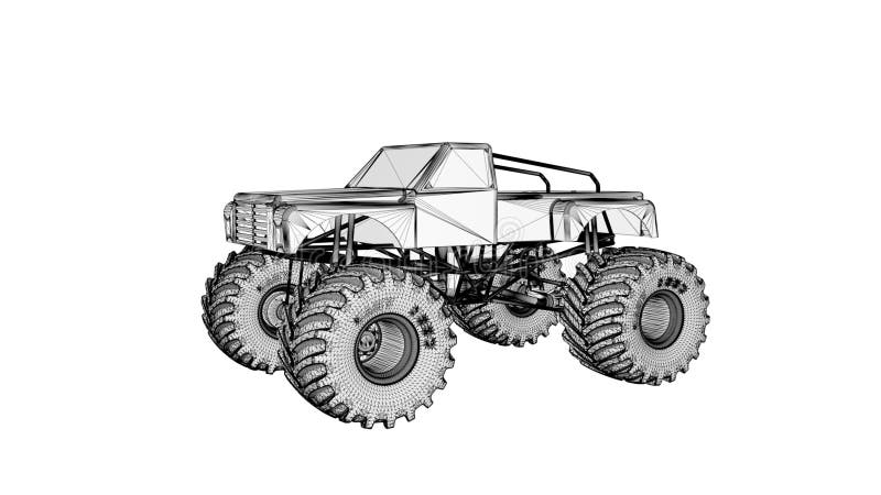 Monster Truck. 3D Render of Wireframe, Isolated on White Stock Footage ...