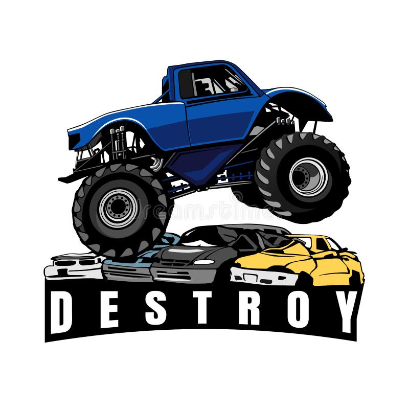 MONSTER TRUCK DESTROY ILLUSTRATION DESIGN Stock Vector - Illustration ...