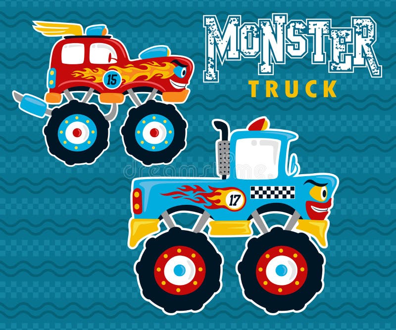Monster Truck Cartoon Vector with Funny Cat Stock Vector - Illustration ...