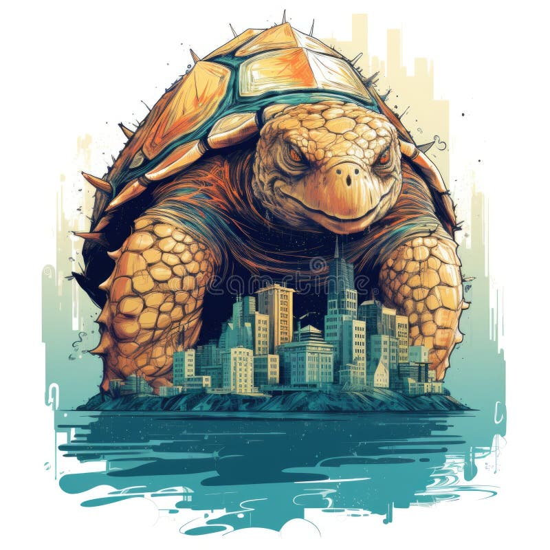 A Monster Turtle Towering Over a City. Stock Photo - Image of wild ...