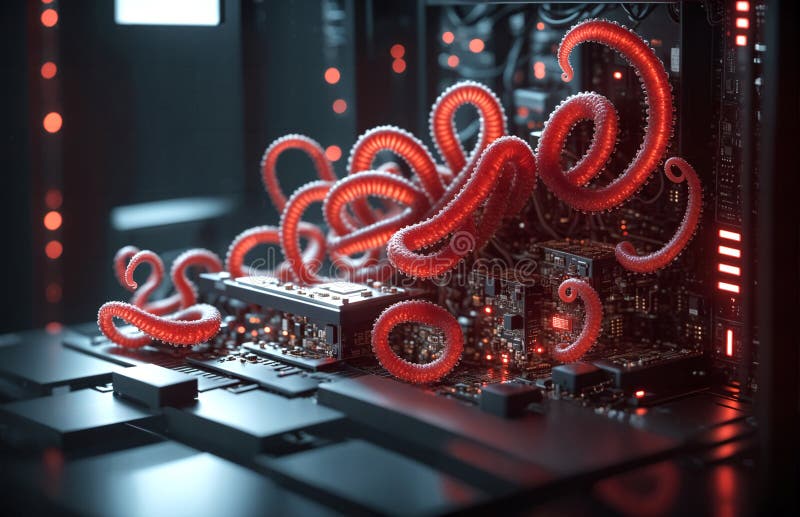 Monster Virus on a Computer Circuit Board. 3d Rendering Stock ...