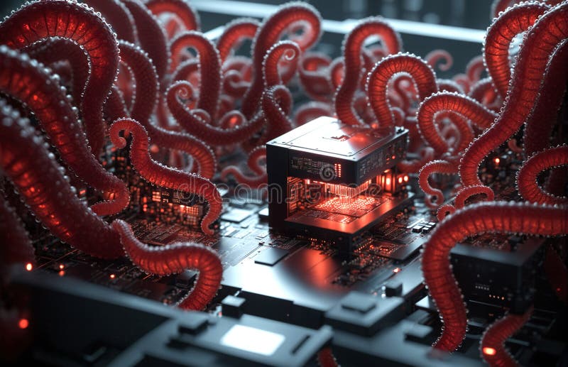 Monster Virus on a Computer Circuit Board. 3d Rendering Stock ...
