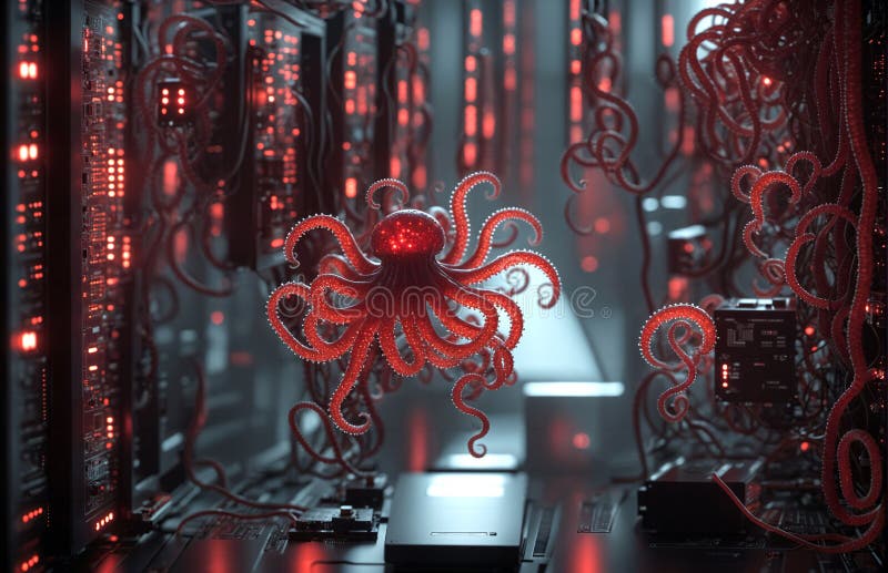 Monster Virus on a Computer Circuit Board. 3d Rendering Stock ...