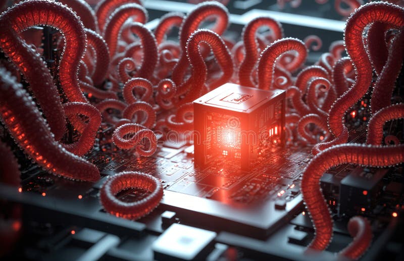 Monster Virus on a Computer Circuit Board. 3d Rendering Stock ...